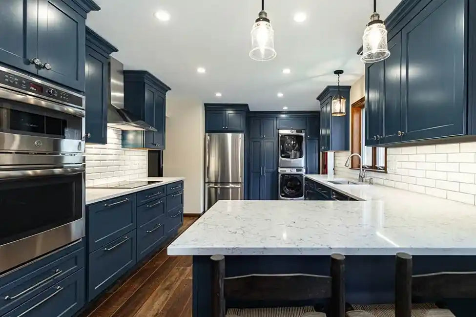 Best Quartz Countertops With Blue Cabinets for Stylish Kitchens